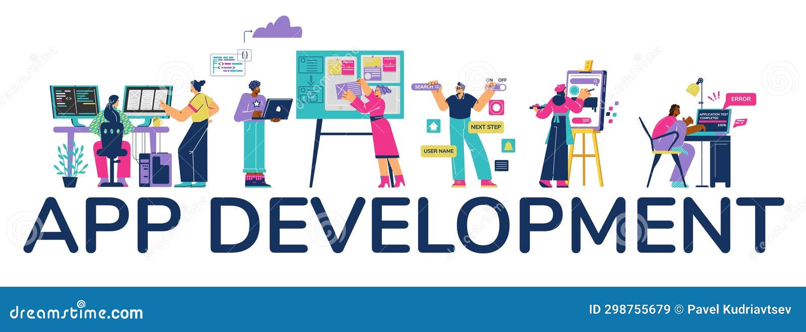 Web, App Development Vector Banner, Software Developer Working with ...