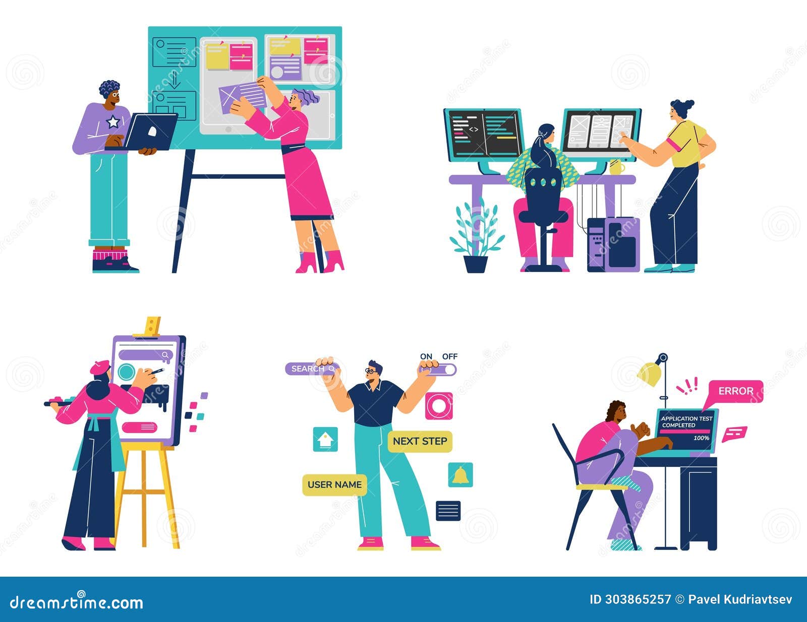 Web App Development Vector Set Software Developer Working With Computers Programmer