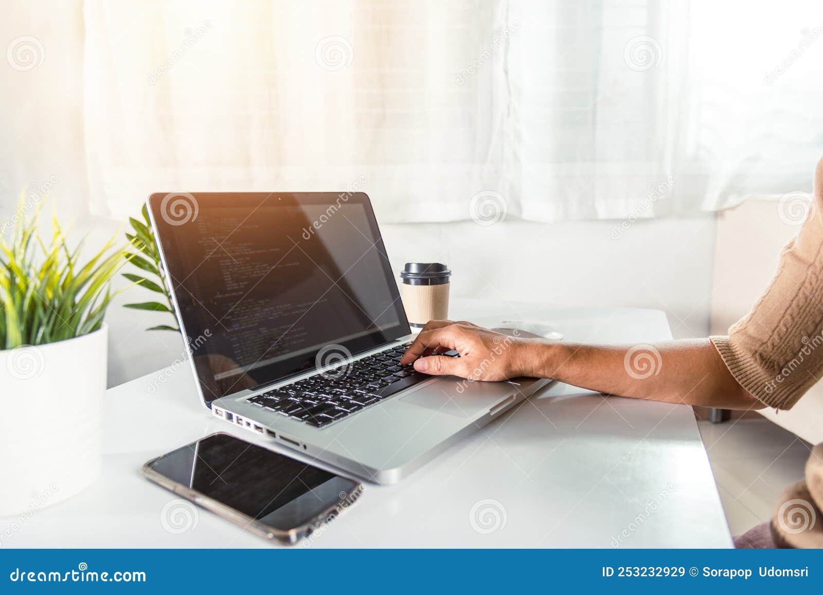 Programmer Woman Writing Program Code Sitting At Workplace In Office Editorial Stock Image