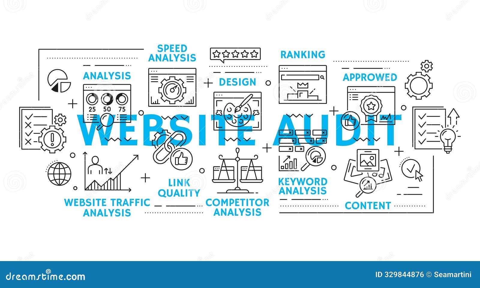 Web Audit Line Icons, Website Analytics, Analysis Stock Vector - Illustration of link, internet ...