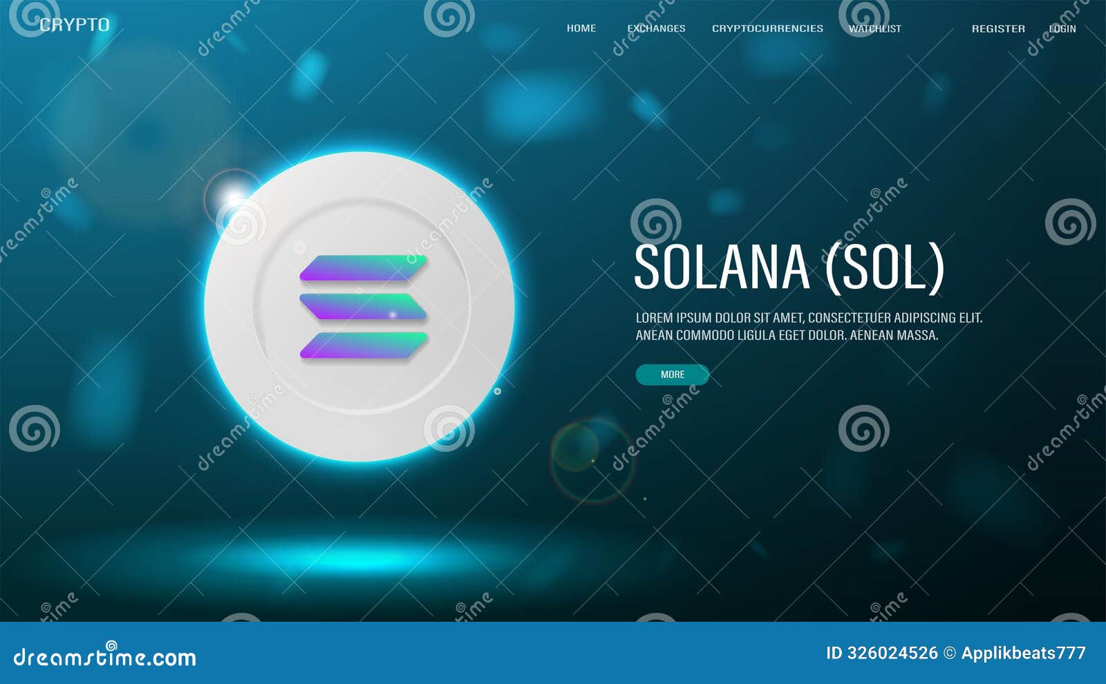 A Web Banner with a Bright Neon Solana (SOL) Logo on a Blue Background ...