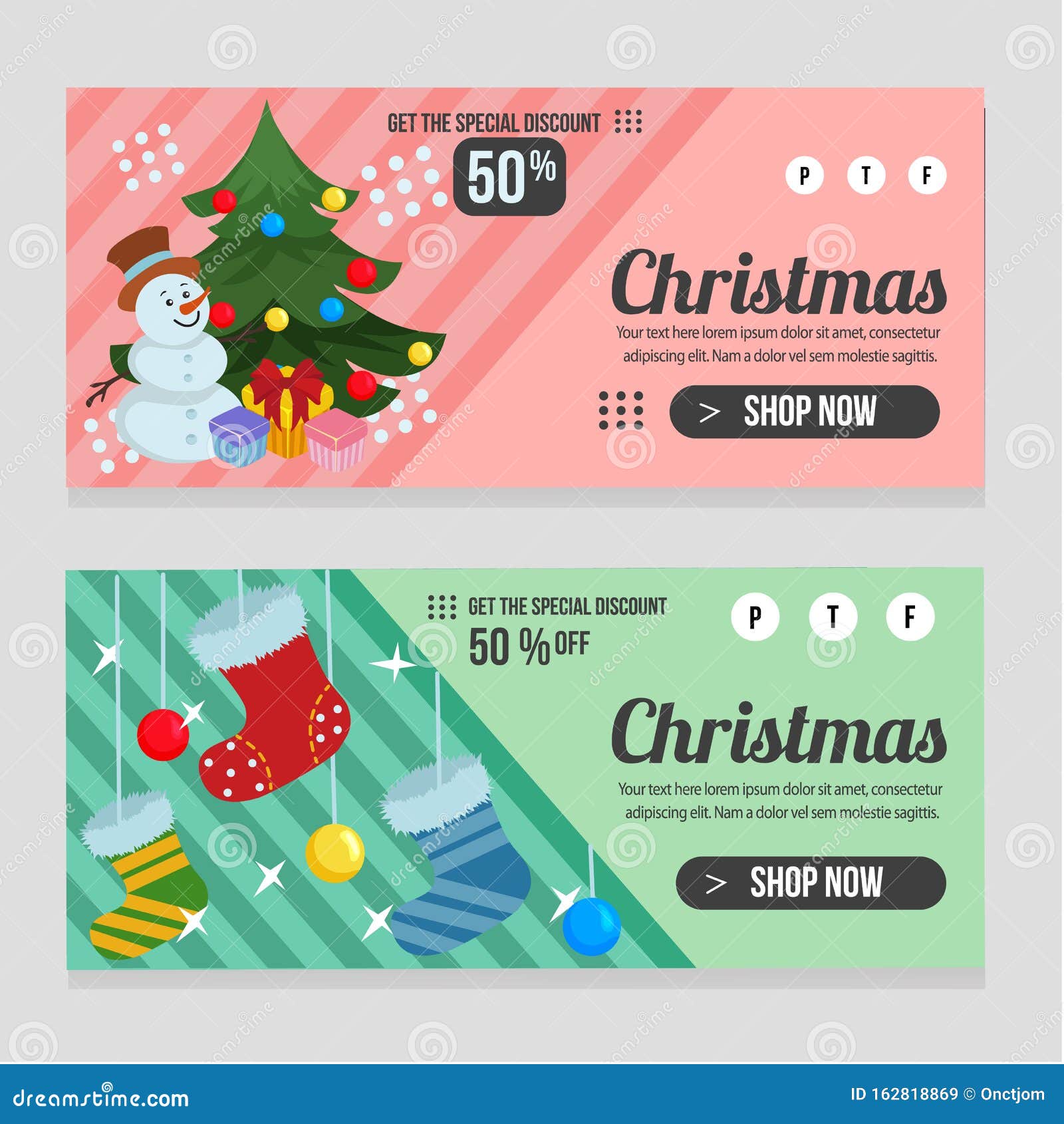 Web Banner Christmas Template with Gift Present Box Flat Style Stock ...