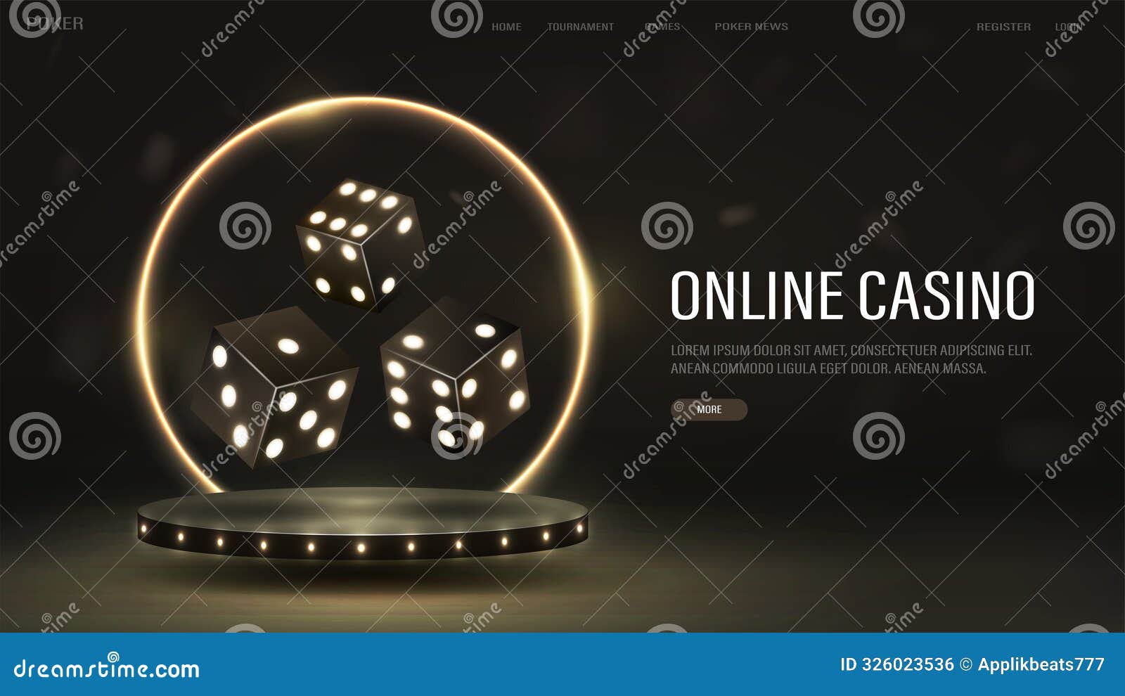 A Web Banner with Dice on the Podium with a Bright Neon Frame. a ...