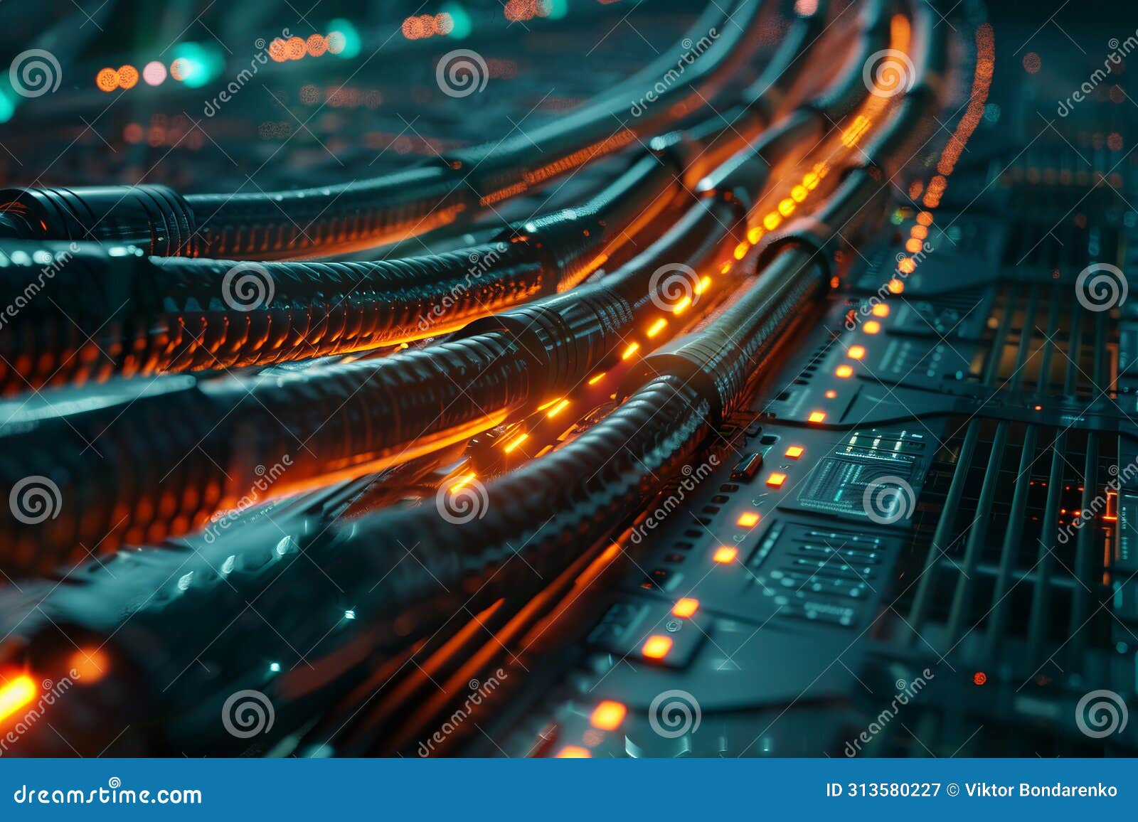 Glowing Data Cables Transferring Information Inside Computer Server ...