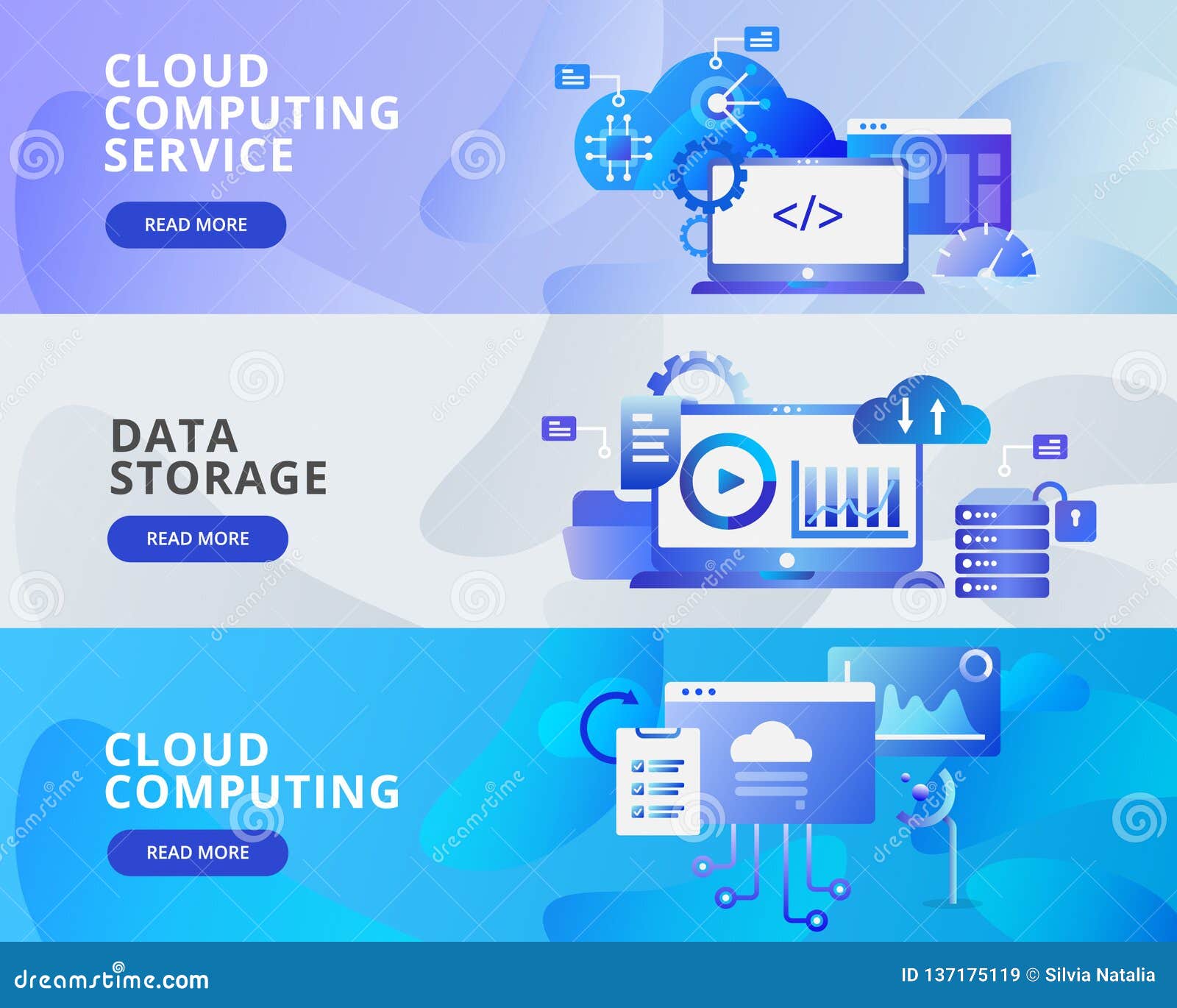 Web Banner Illustration of Cloud Computing, Data Storage. Modern Flat Design Concept of Web Page ...