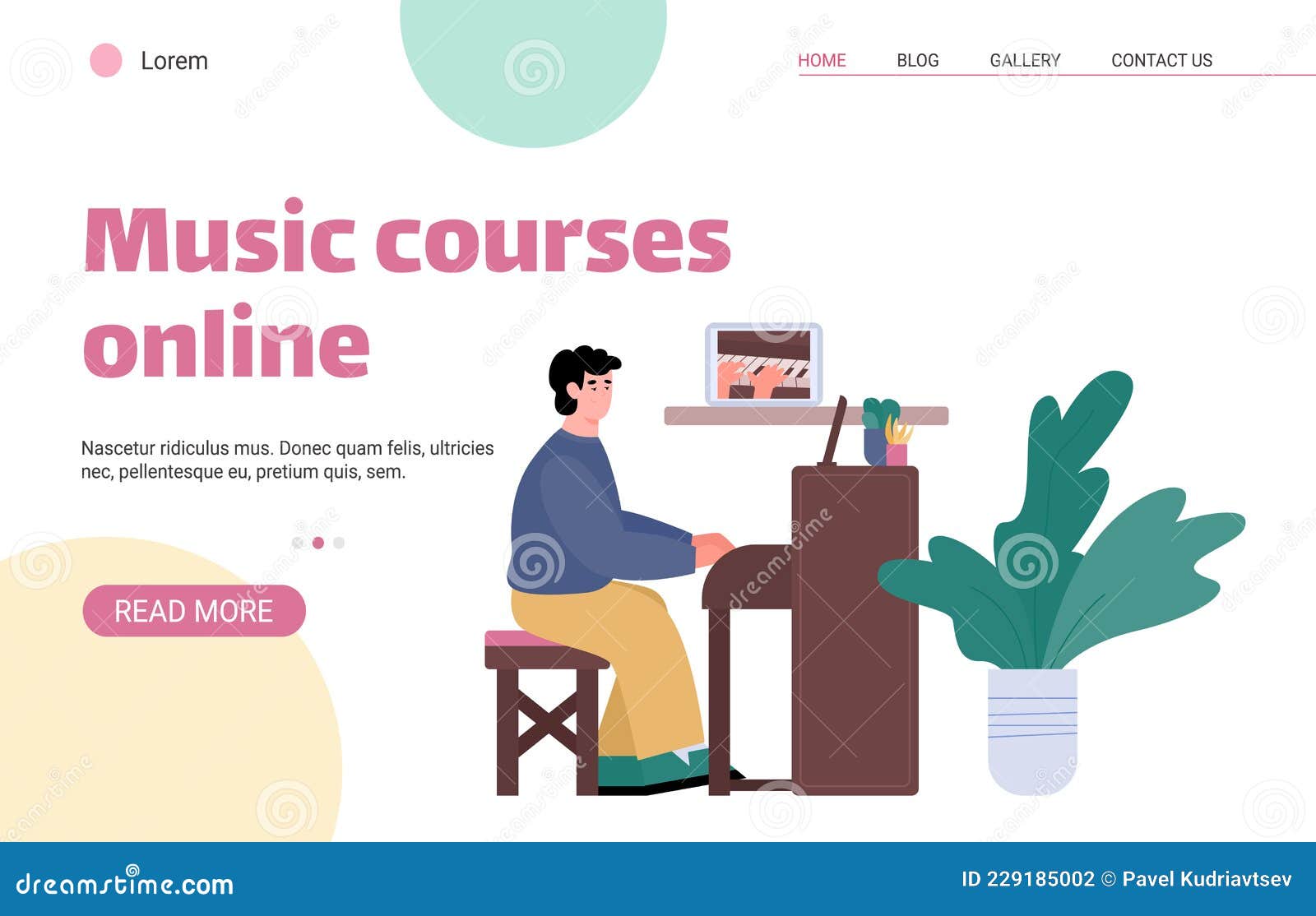 Web Banner Interface of Online Music Courses, Flat Vector Illustration ...