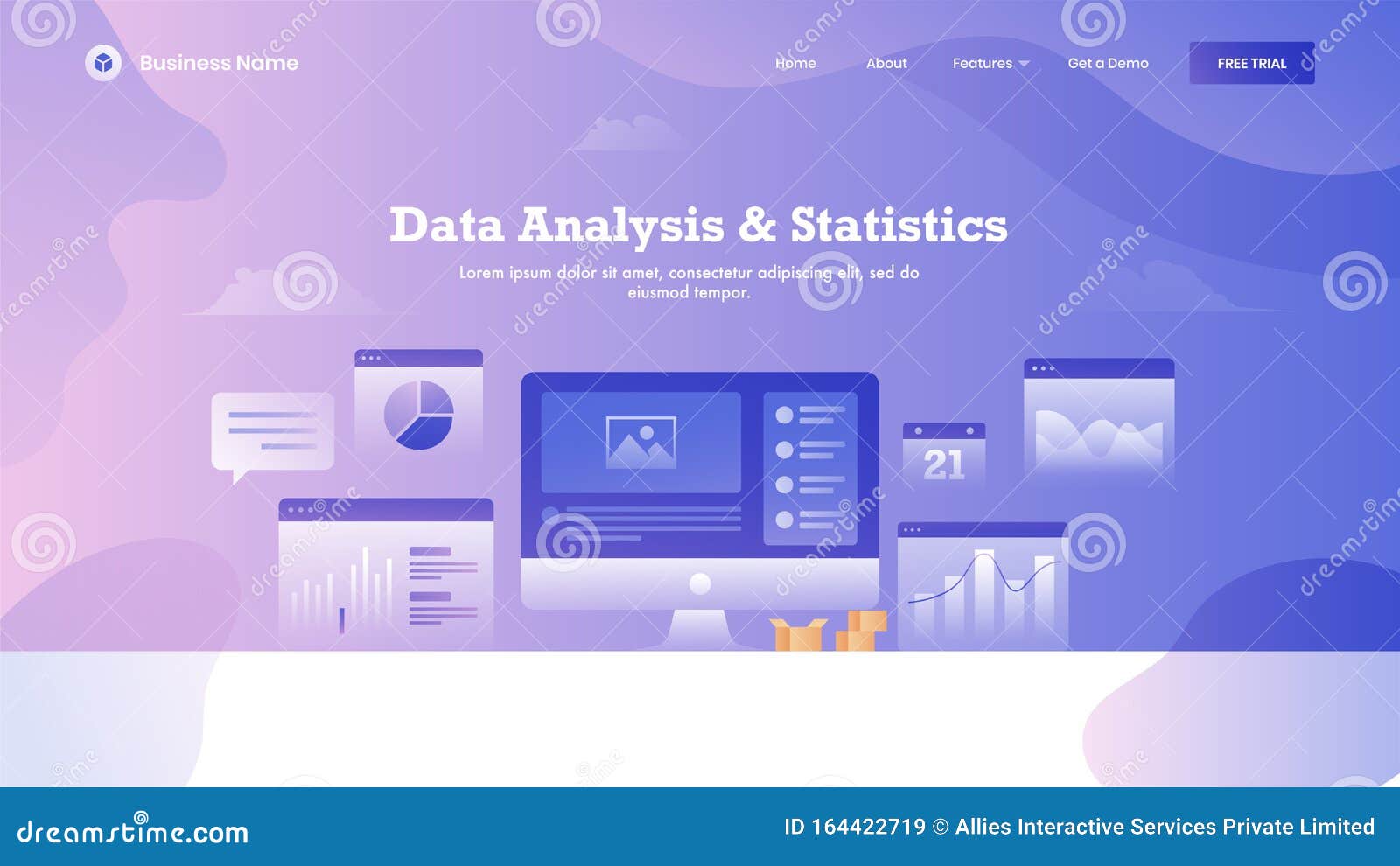 Web Banner or Landing Page Design with Digital Computer and Multiple ...