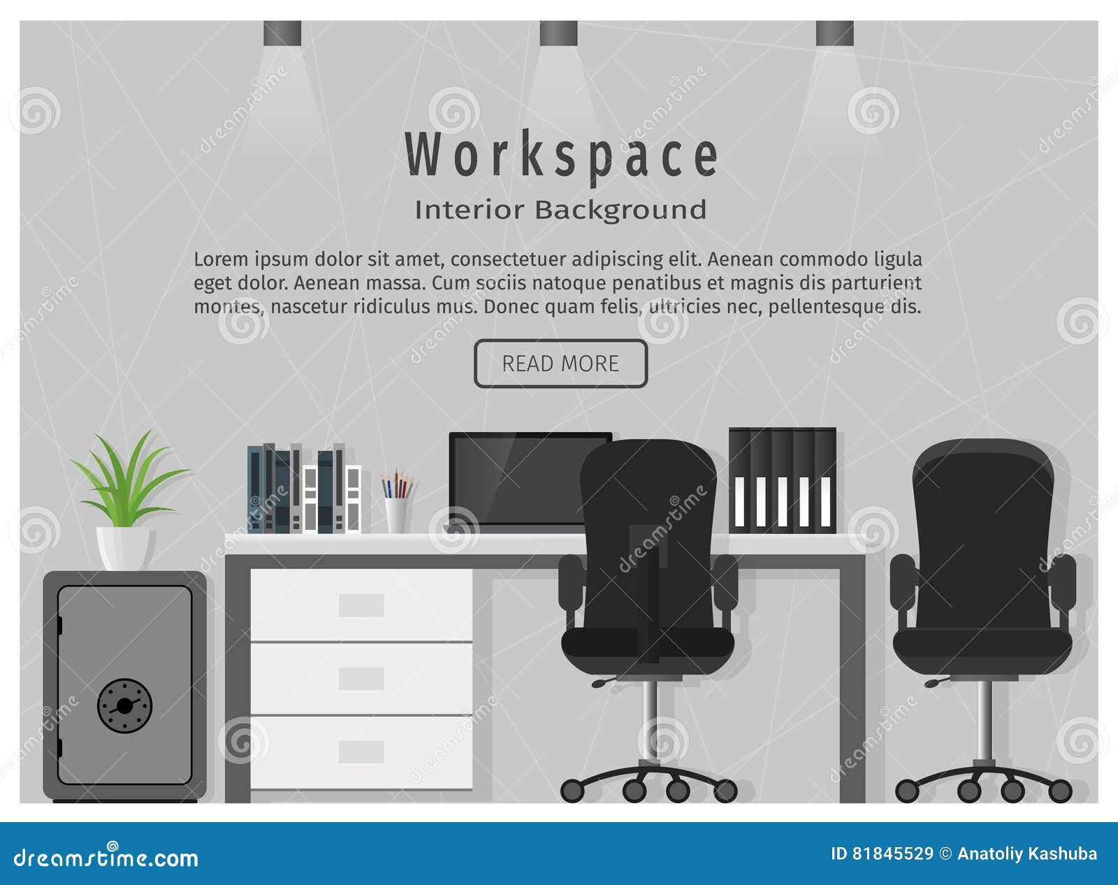 Web Banner of Modern Office Workplace. Workspace Organization Concept ...
