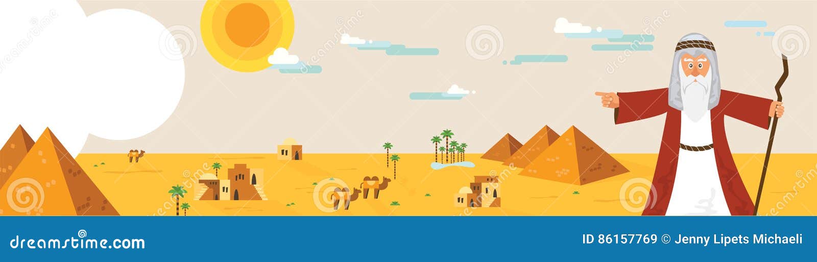 Moses From Passover Story And Egypt Pyramid Landscape. Vector ...