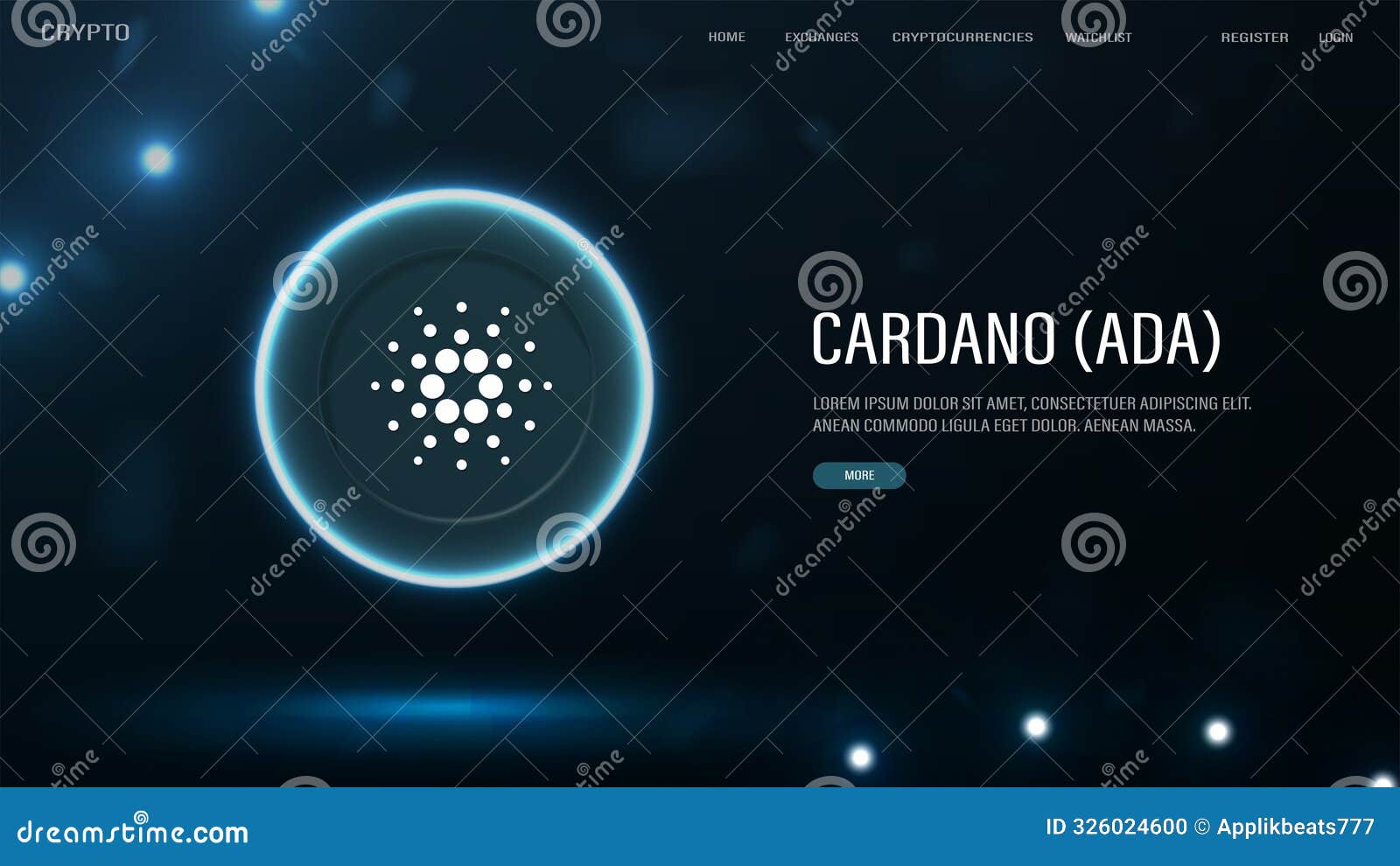A Web Banner with a Neon Logo of the Cardano (ADA) Cryptocurrency Stock ...