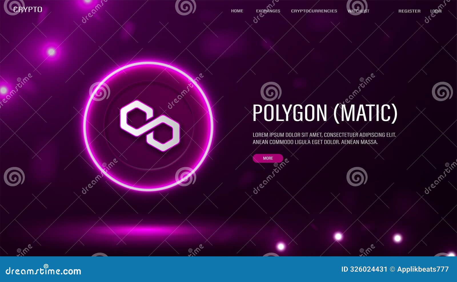 A Web Banner with a Neon Logo of the Polygon Matic Cryptocurrency Stock ...
