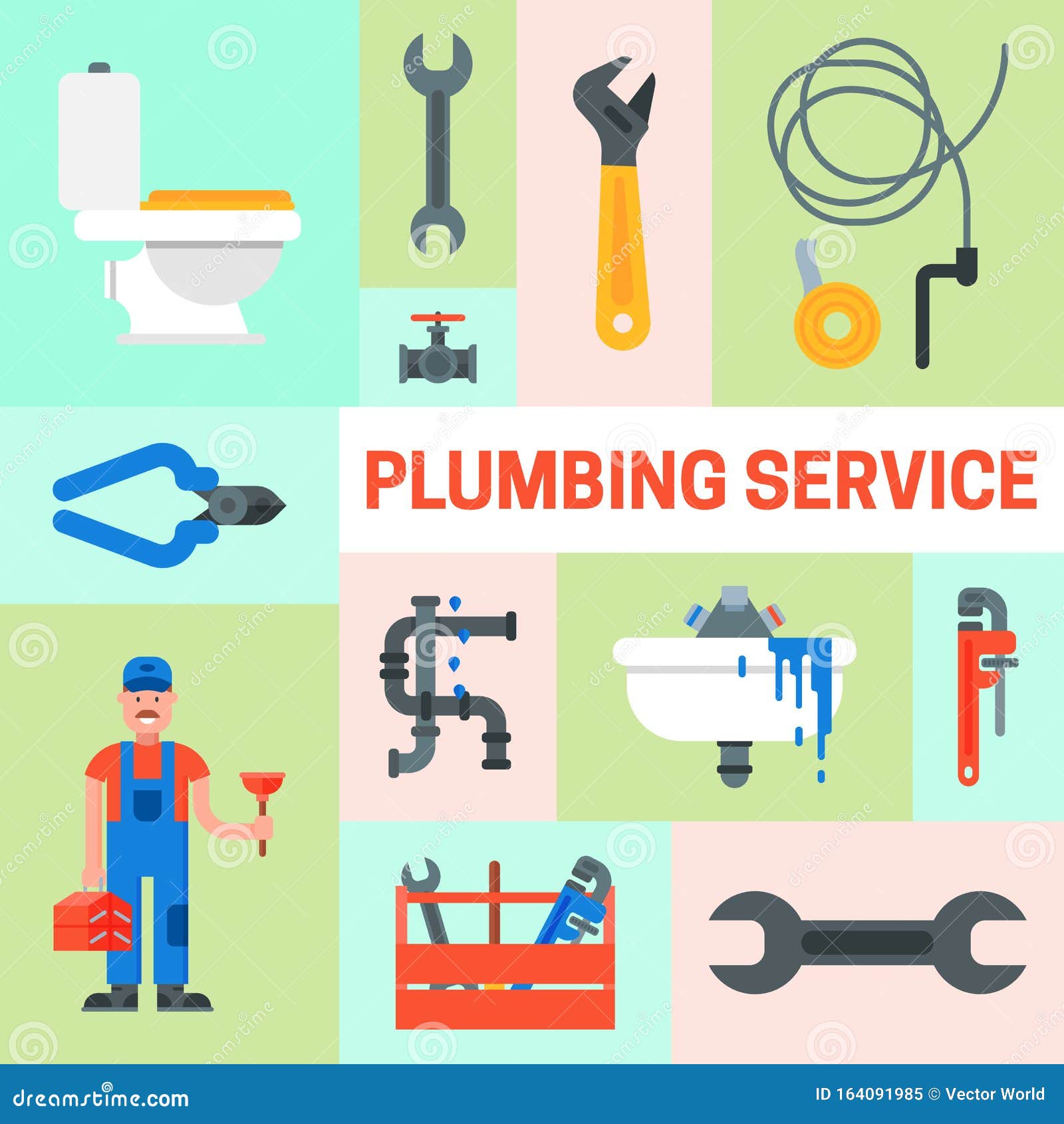 Web Banner of Plumbing Services Set Vector Illustration. Professional ...