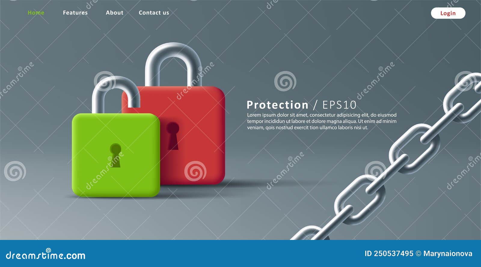 Web Banner Security with 3d Padlock and Steel Chain Stock Vector ...
