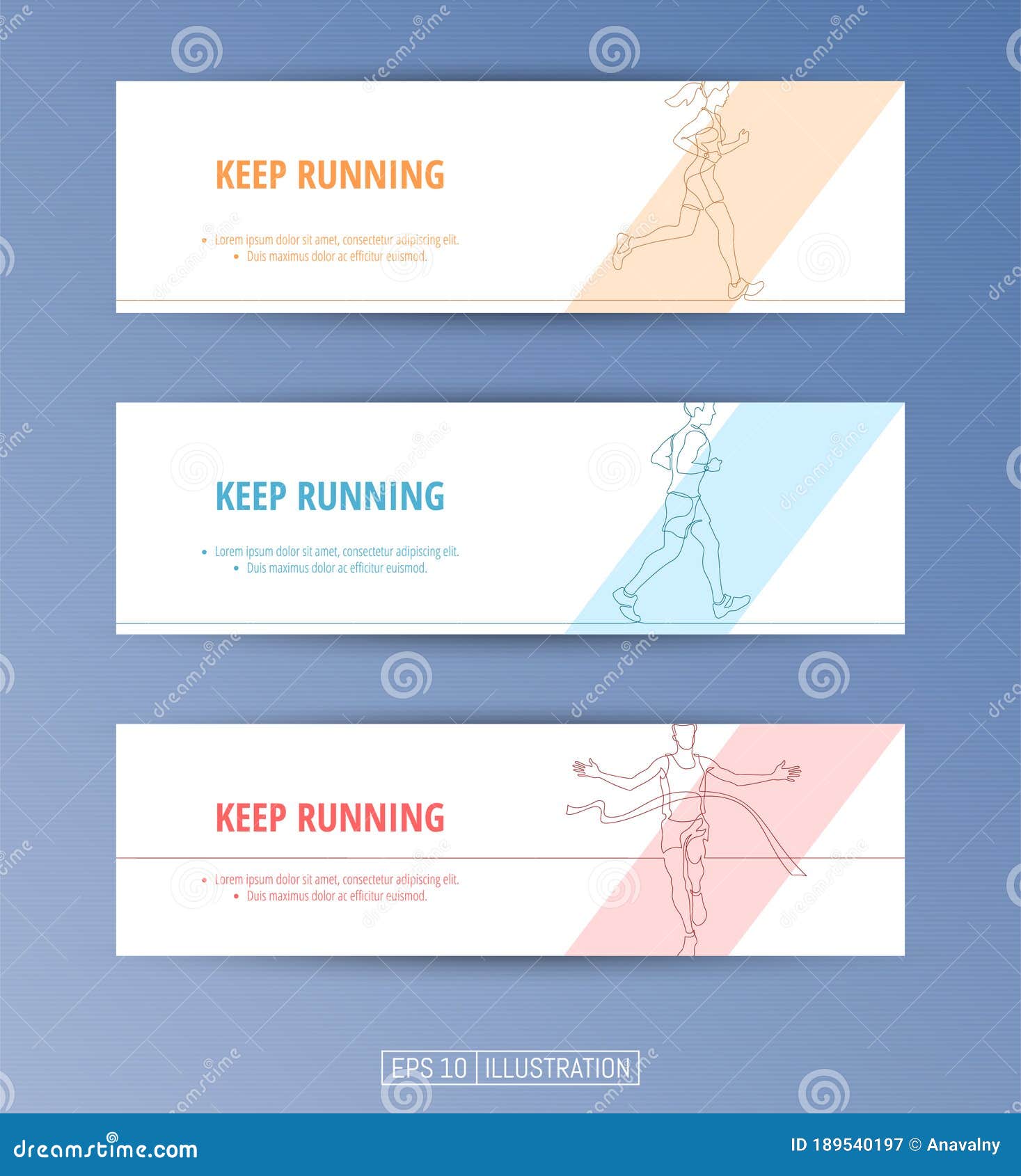 Set of Banners. Continuous Line Drawing of Running Woman, Running Man ...