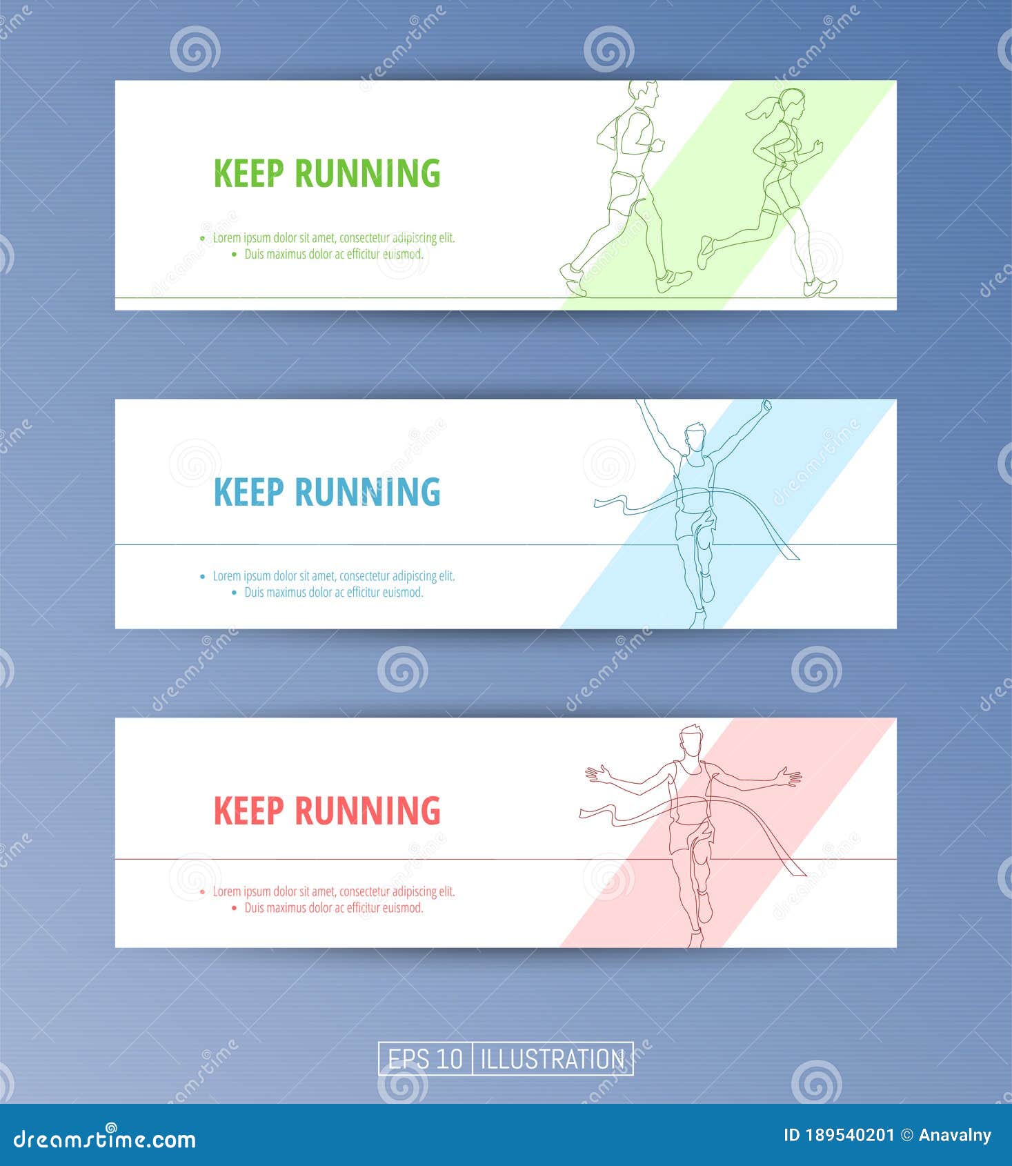 Set of Banners. Continuous Line Drawing of Running Woman, Running Man ...