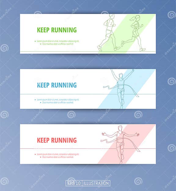 Set of Banners. Continuous Line Drawing of Running Woman, Running Man ...