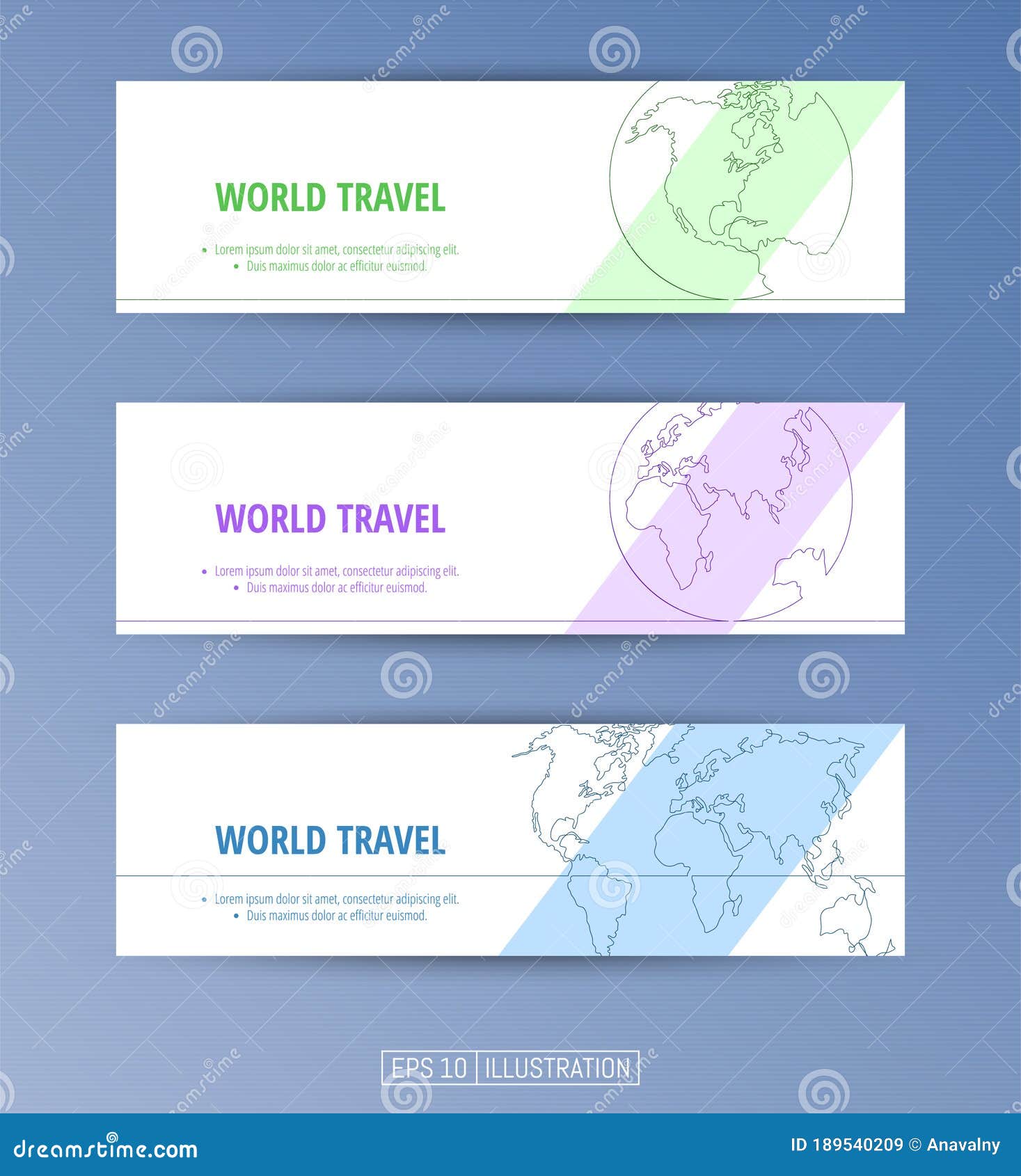Set of Banners. Continuous Line Drawing of Globe and World Map ...