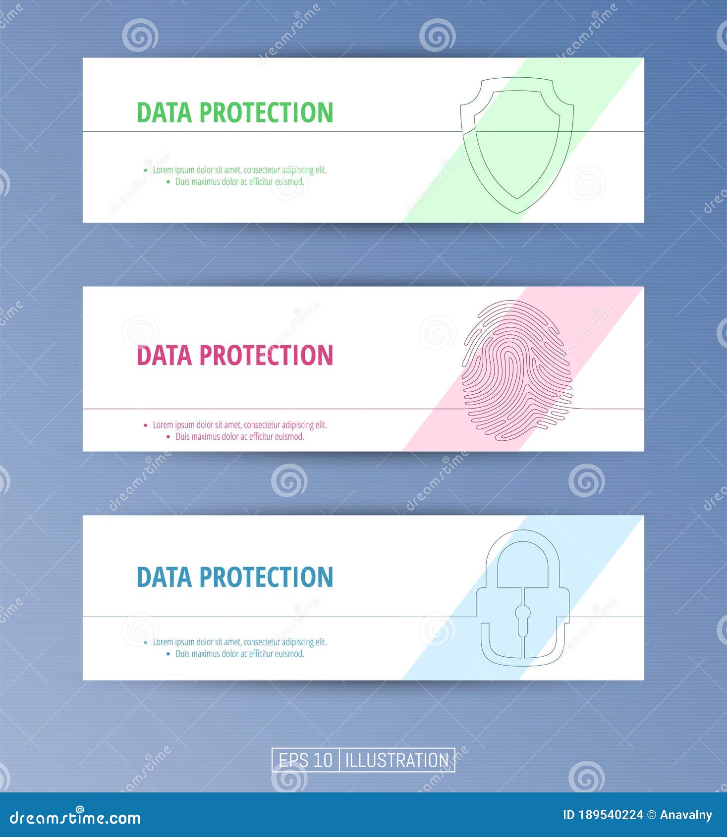 Set of Banners. Continuous Line Drawing of Data Protection Symbols ...