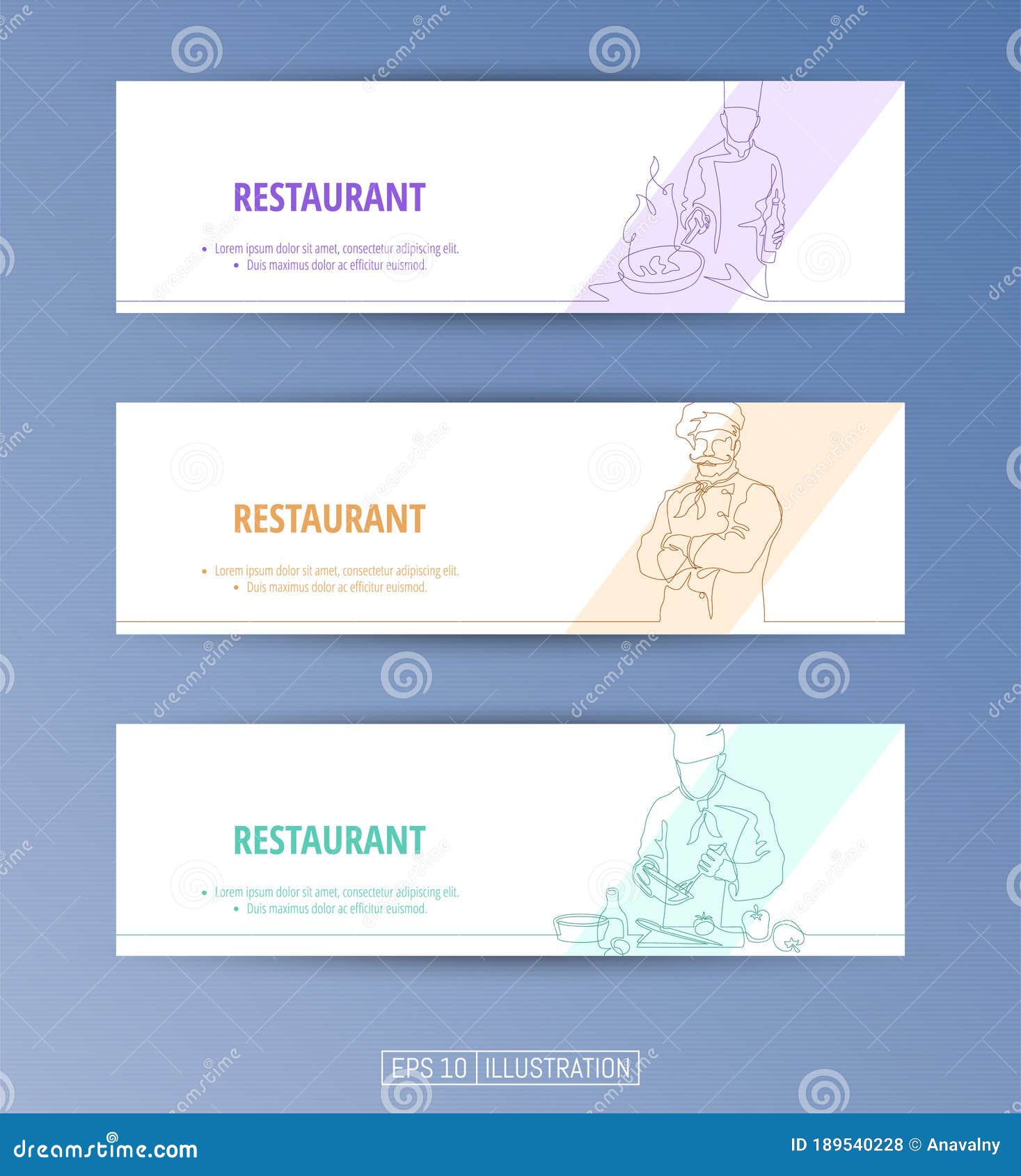 Set of Banners. Continuous Line Drawing of Restaurant Symbols. Editable ...