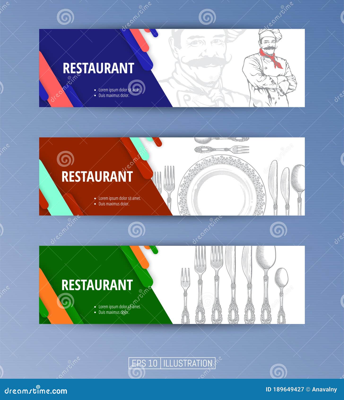 Set Of Banners. Hand Drawn Plate, Fork And Knife. Hand Drawn Chef ...