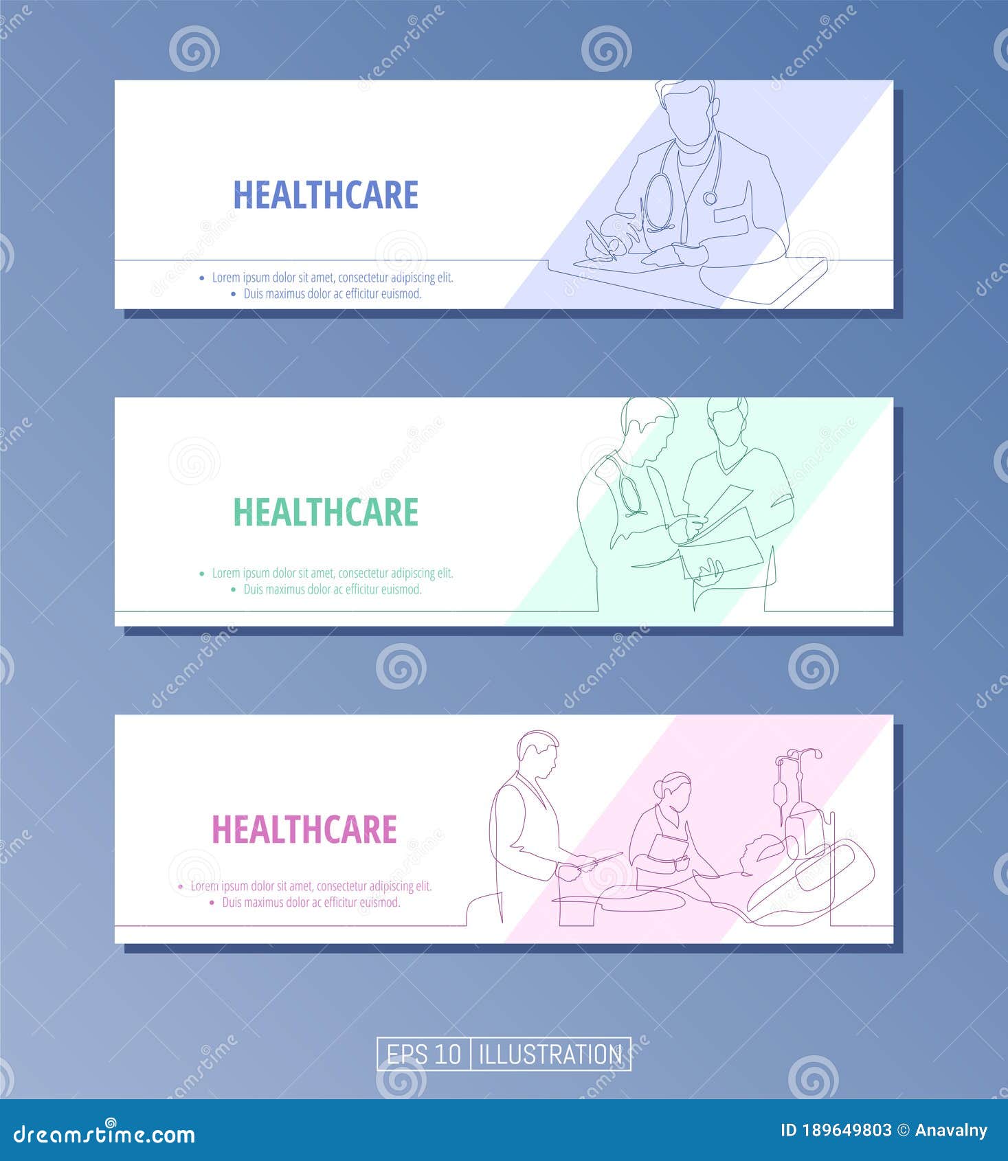 Set Of Banners. Continuous Line Drawing Of Healthcare Symbols, Doctor ...