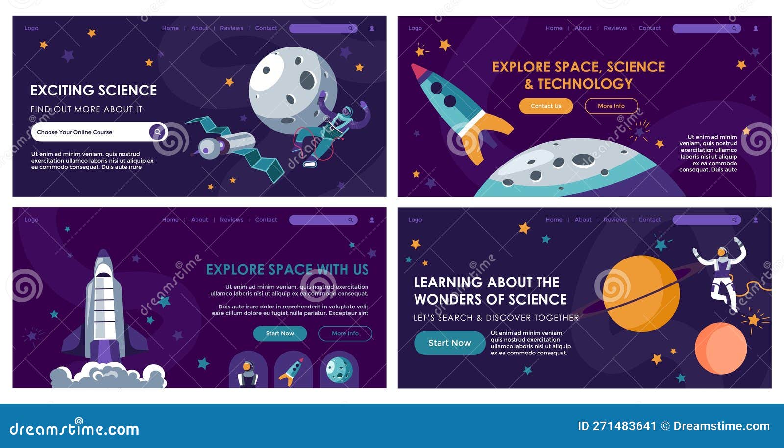 Web Banner Set Design with Science Learning Offer Stock Illustration ...