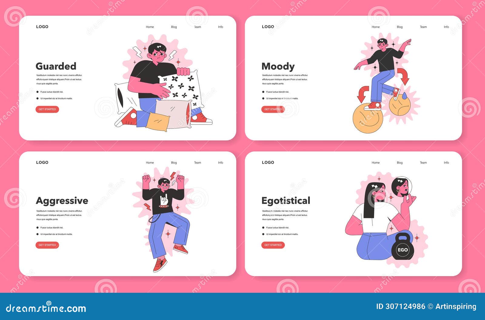 Web Banner Set Featuring Negative Personality Traits. Flat Vector ... Web Banner Set Featuring Negative Personality Traits. Flat Vector ...