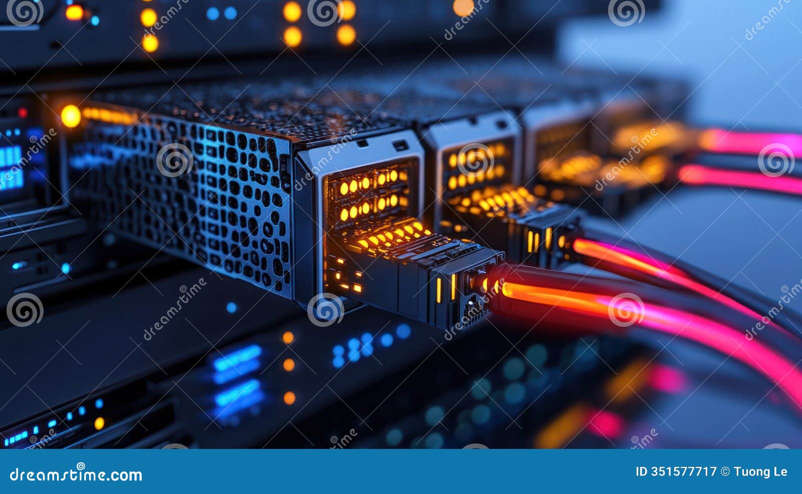 Glowing Data Cables Transferring Information Inside Computer Server ...