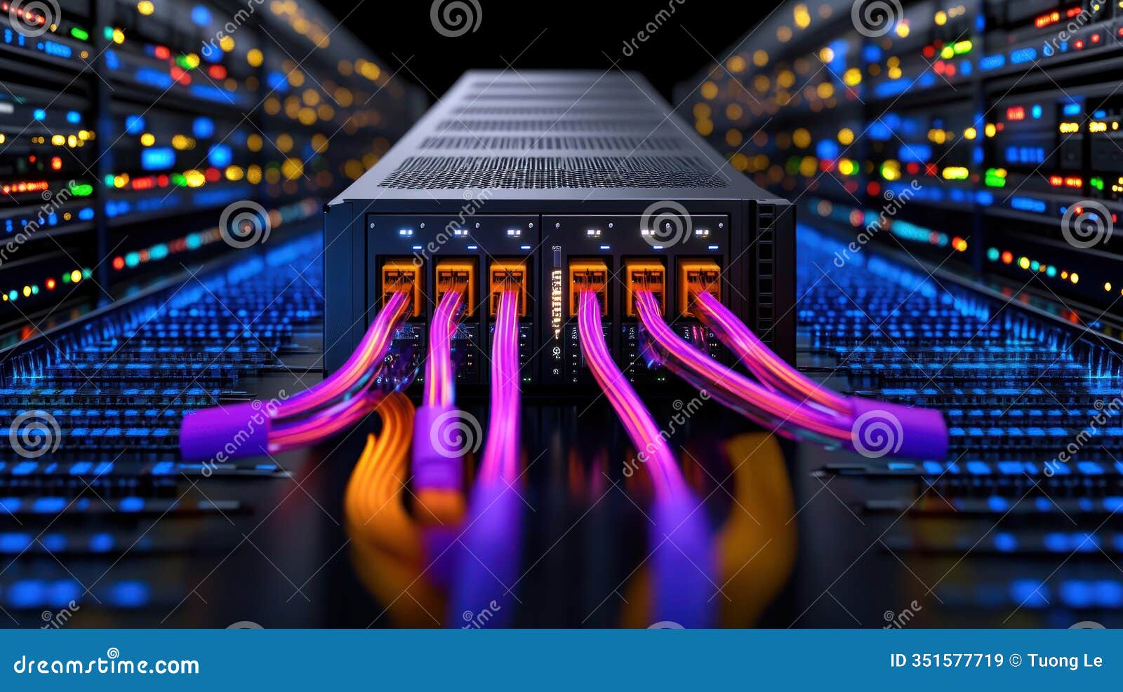 Glowing Data Cables Transferring Information Inside Computer Server ...