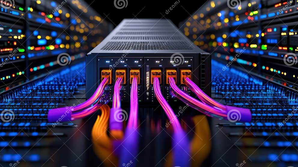 Glowing Data Cables Transferring Information Inside Computer Server ...