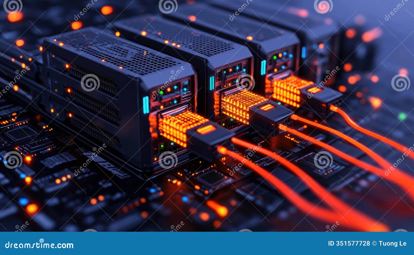Glowing Data Cables Transferring Information Inside Computer Server ...