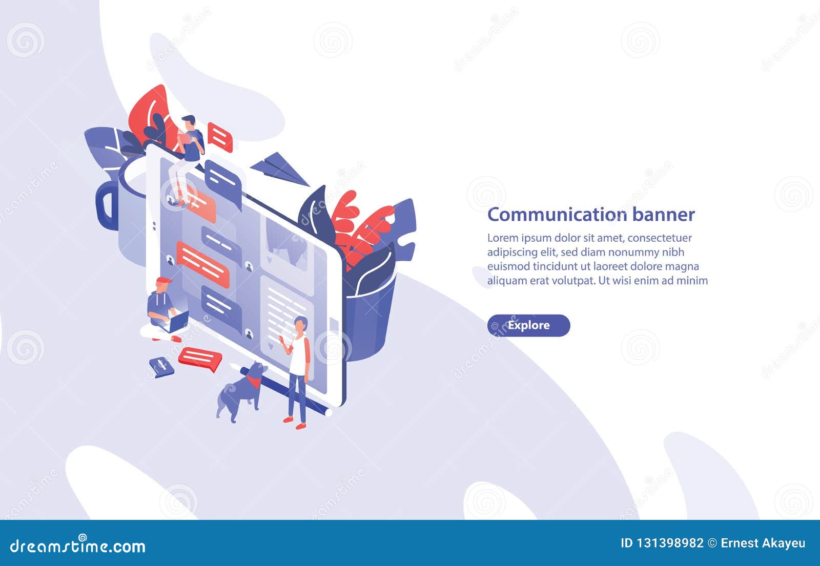 Web Banner Template with Giant Smartphone, Tiny People Around it and ...