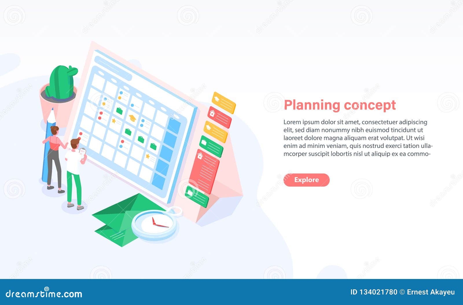 Web Banner Template with People Standing in Front of Giant Schedule or ...