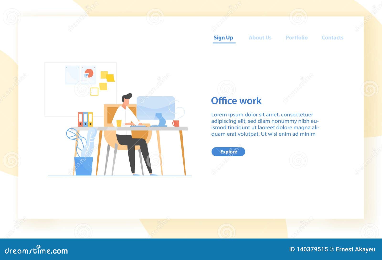 Web Banner Template With Programmer Or Coder Sitting At Desk And