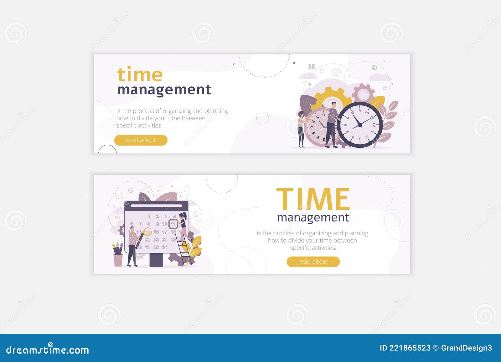 Web Banner Time Management. People with Clock and Calendar Stock Vector ...