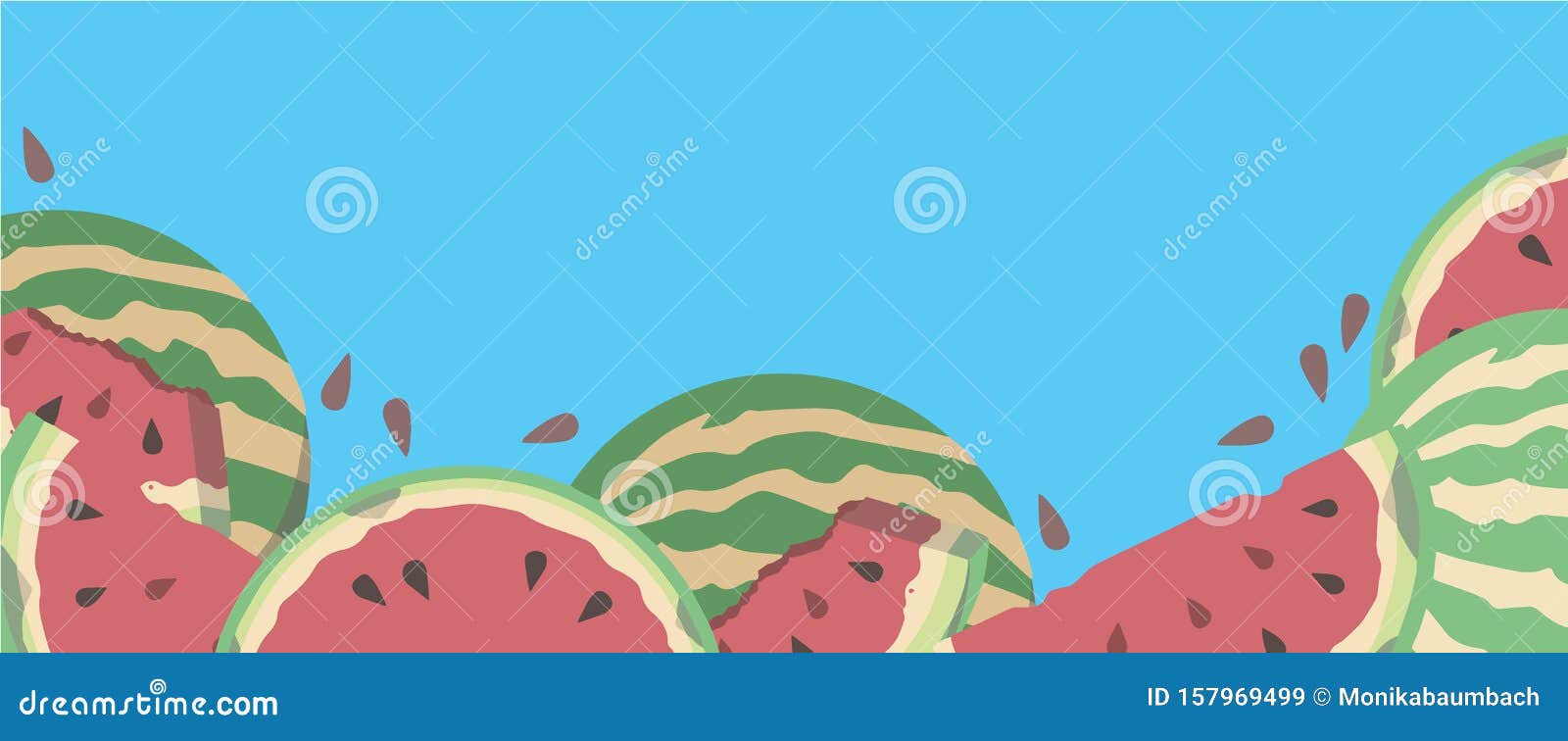 Banner with Water Melons and Copy Space on Blue Background Stock Vector ...
