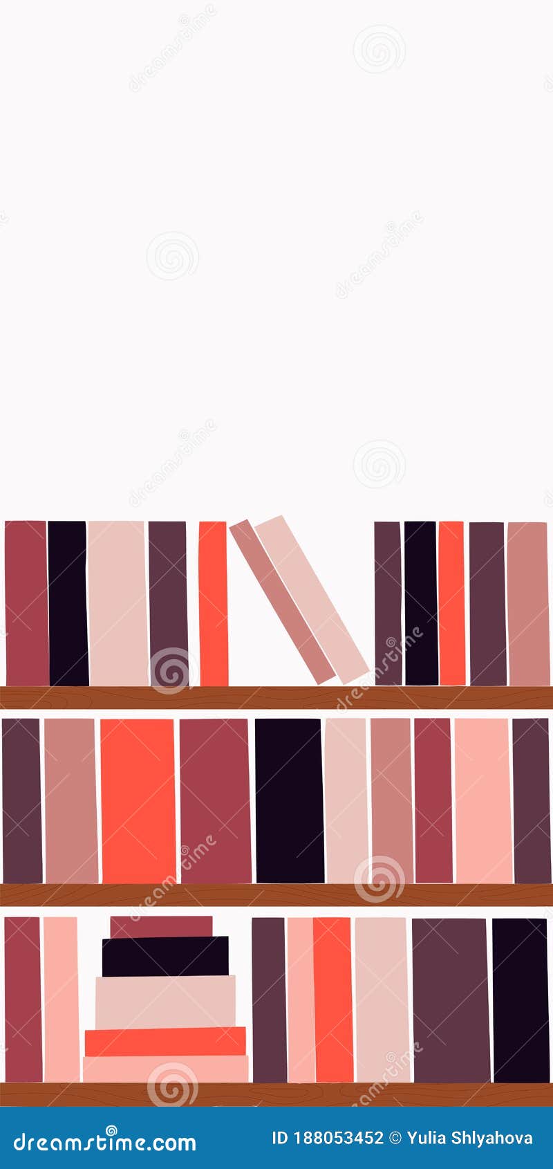 Web Banner with Wooden Bookcase Full of Different Books and Empty Space ...