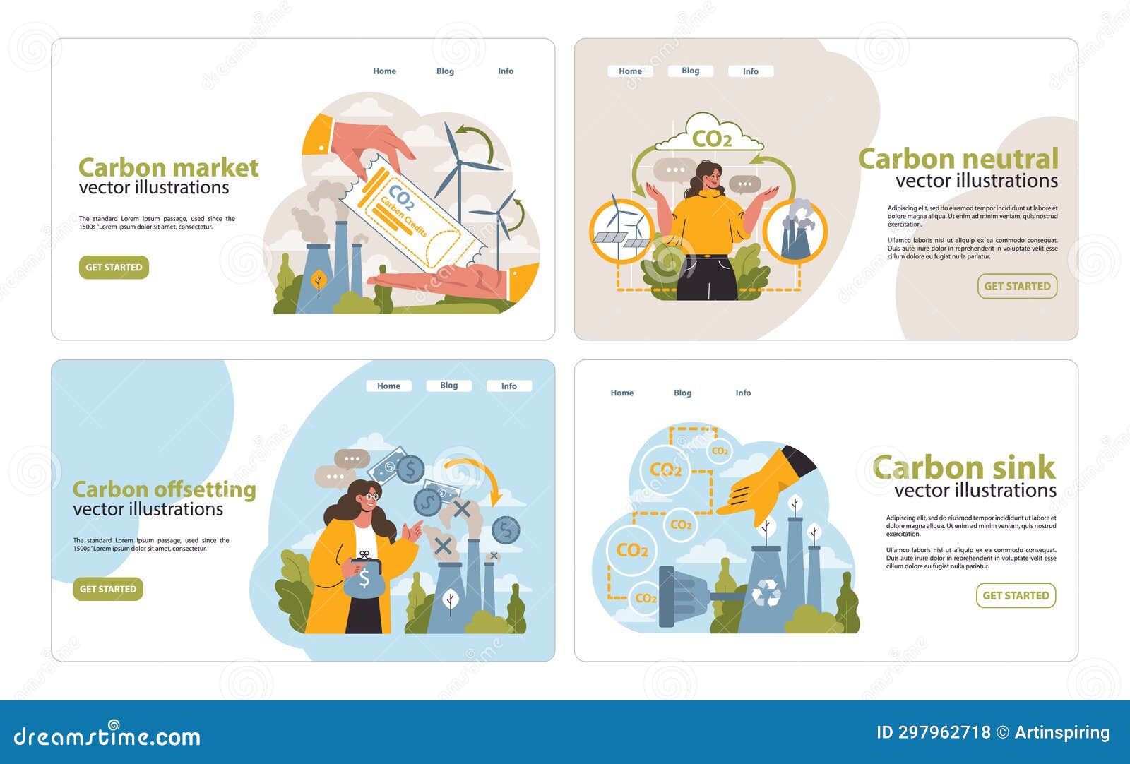 Web Banners on Climate Solutions Web or Landing Set. Hand Showcases ...