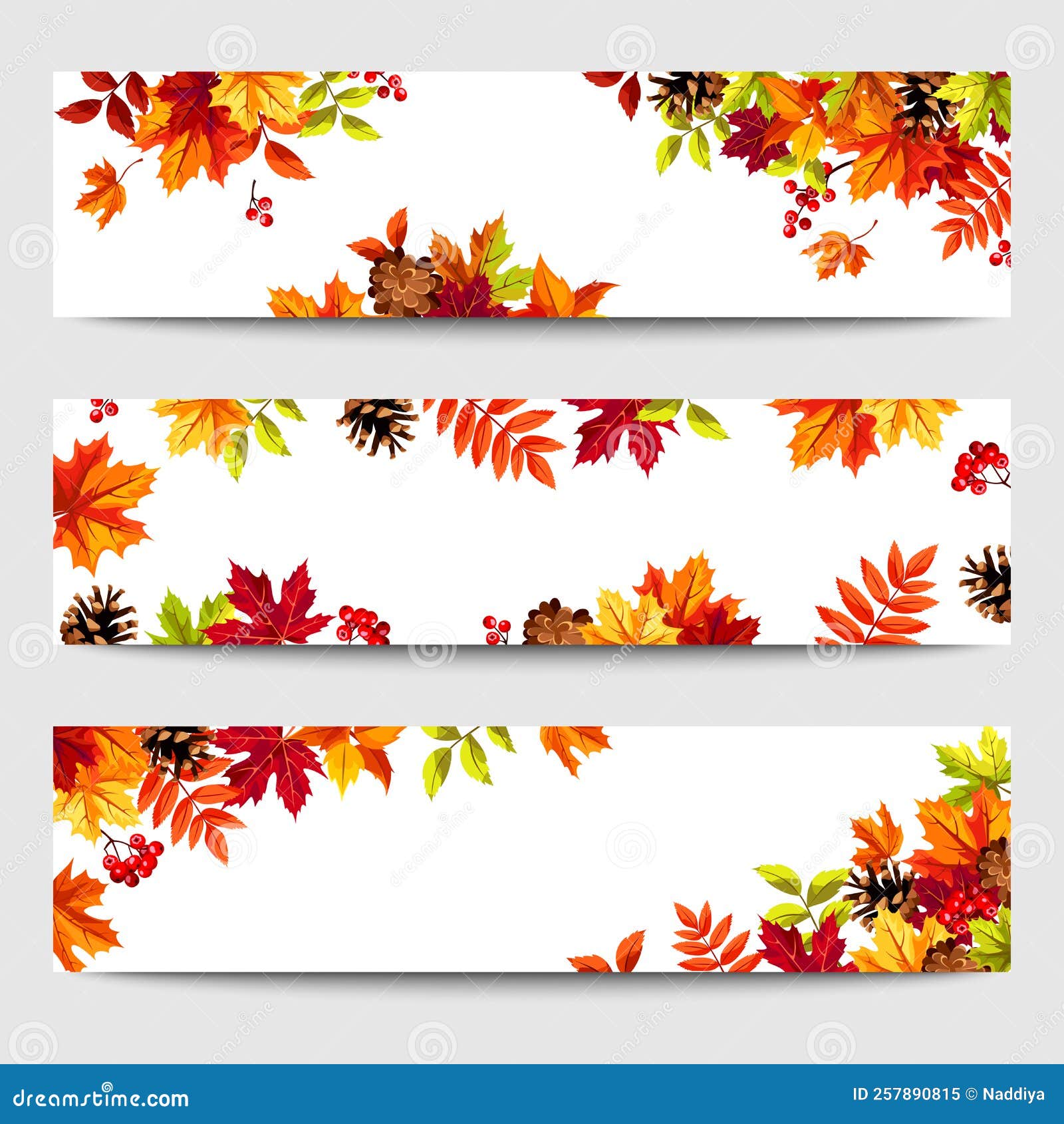Web Banners With Colorful Autumn Leaves Vector Illustration Stock