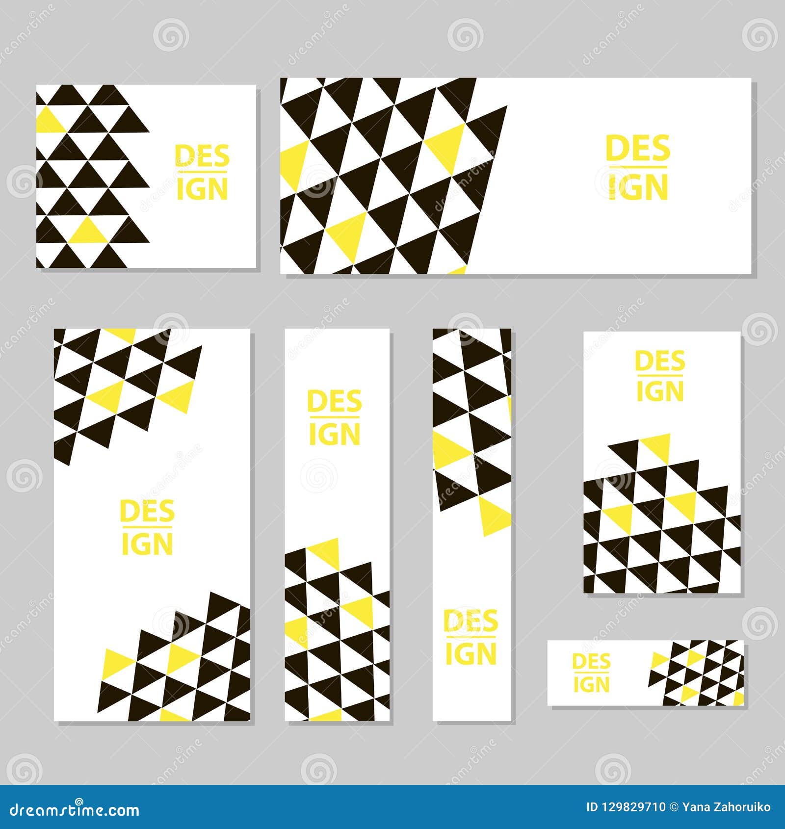 Web Banners Set with Black and Yellow Triangles. Stock Illustration ...
