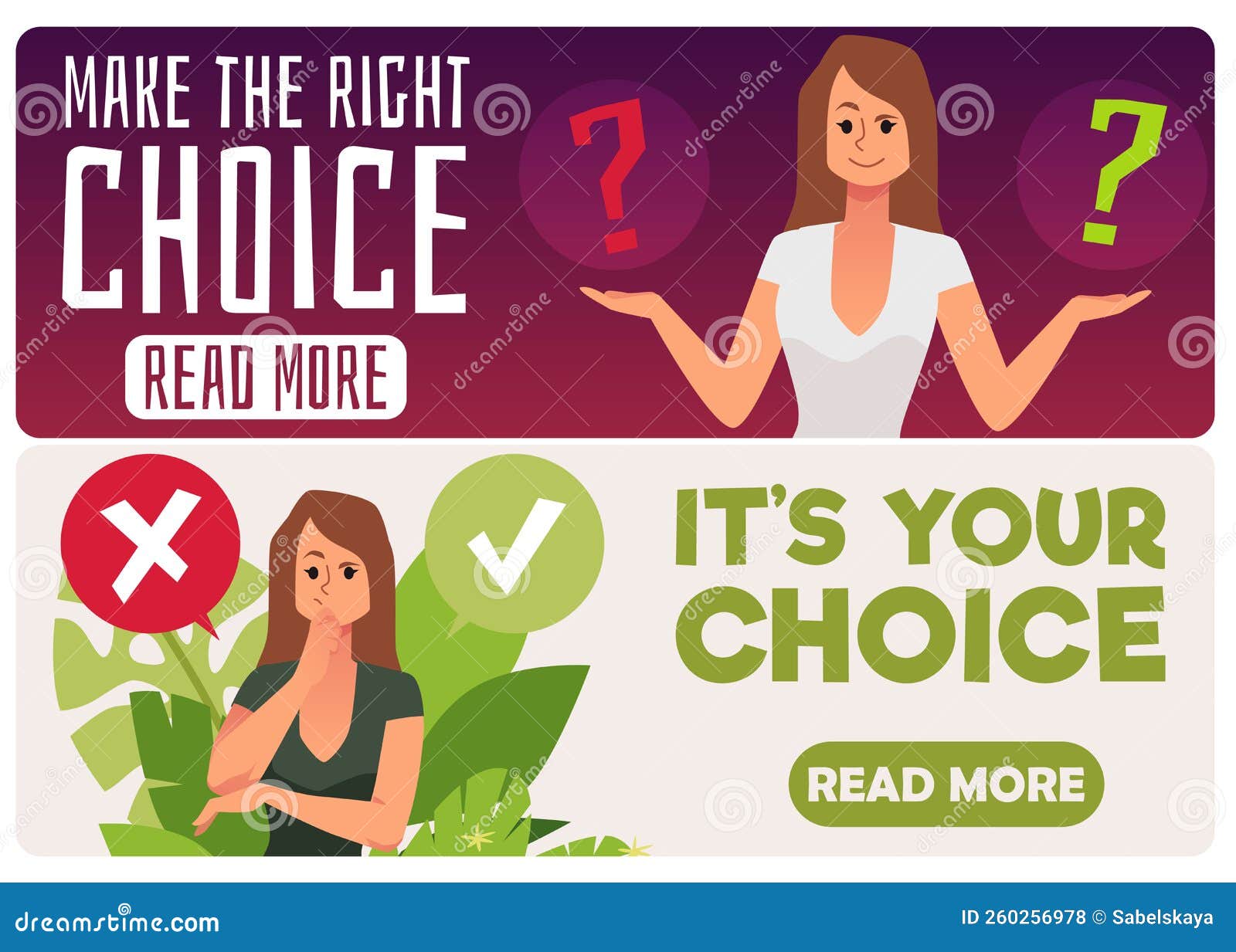 Web Banners Set with Concepts of Choice and Decision Making Process ...