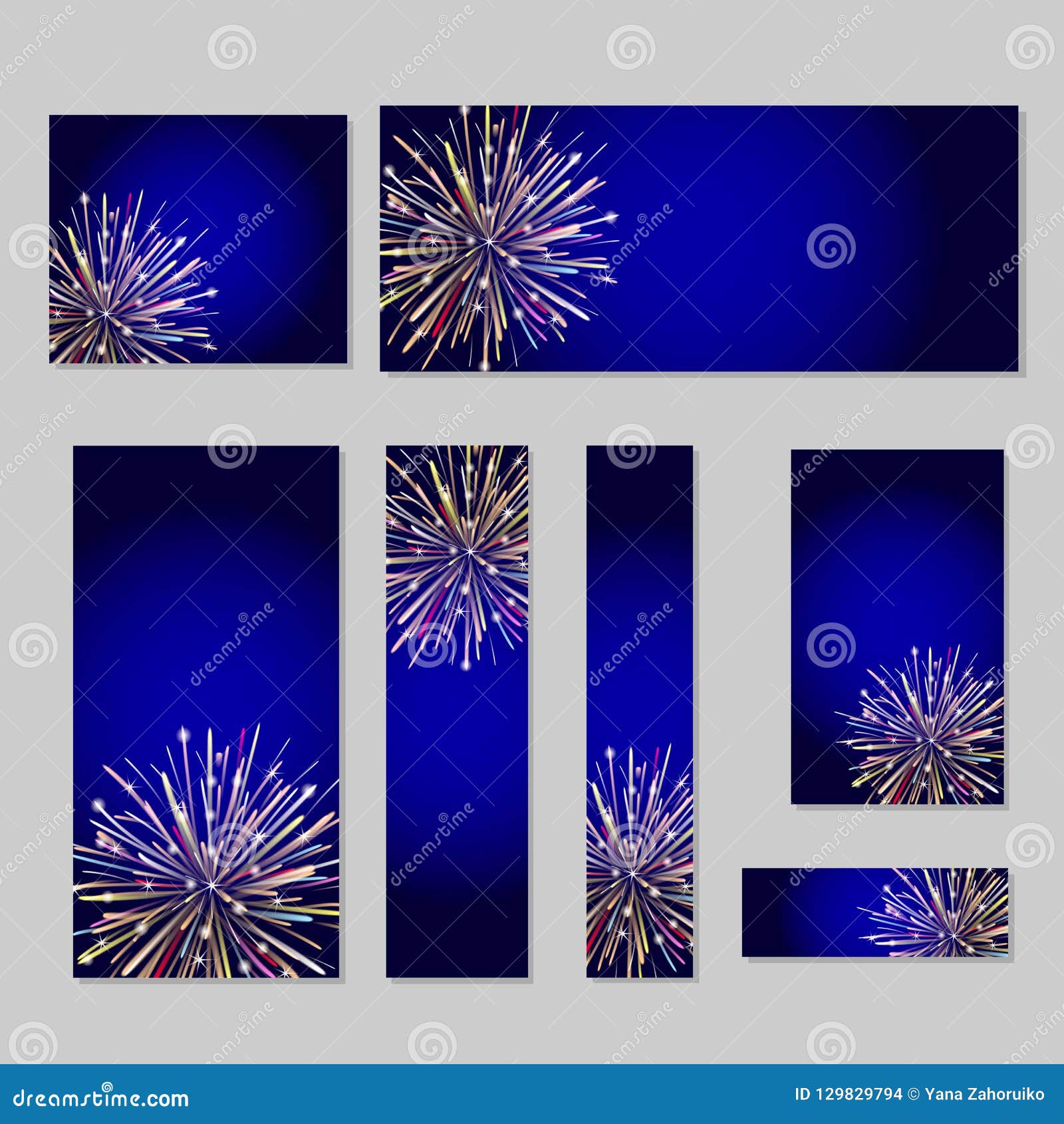 Web Banners Set with Firework. Stock Vector - Illustration of feast ...
