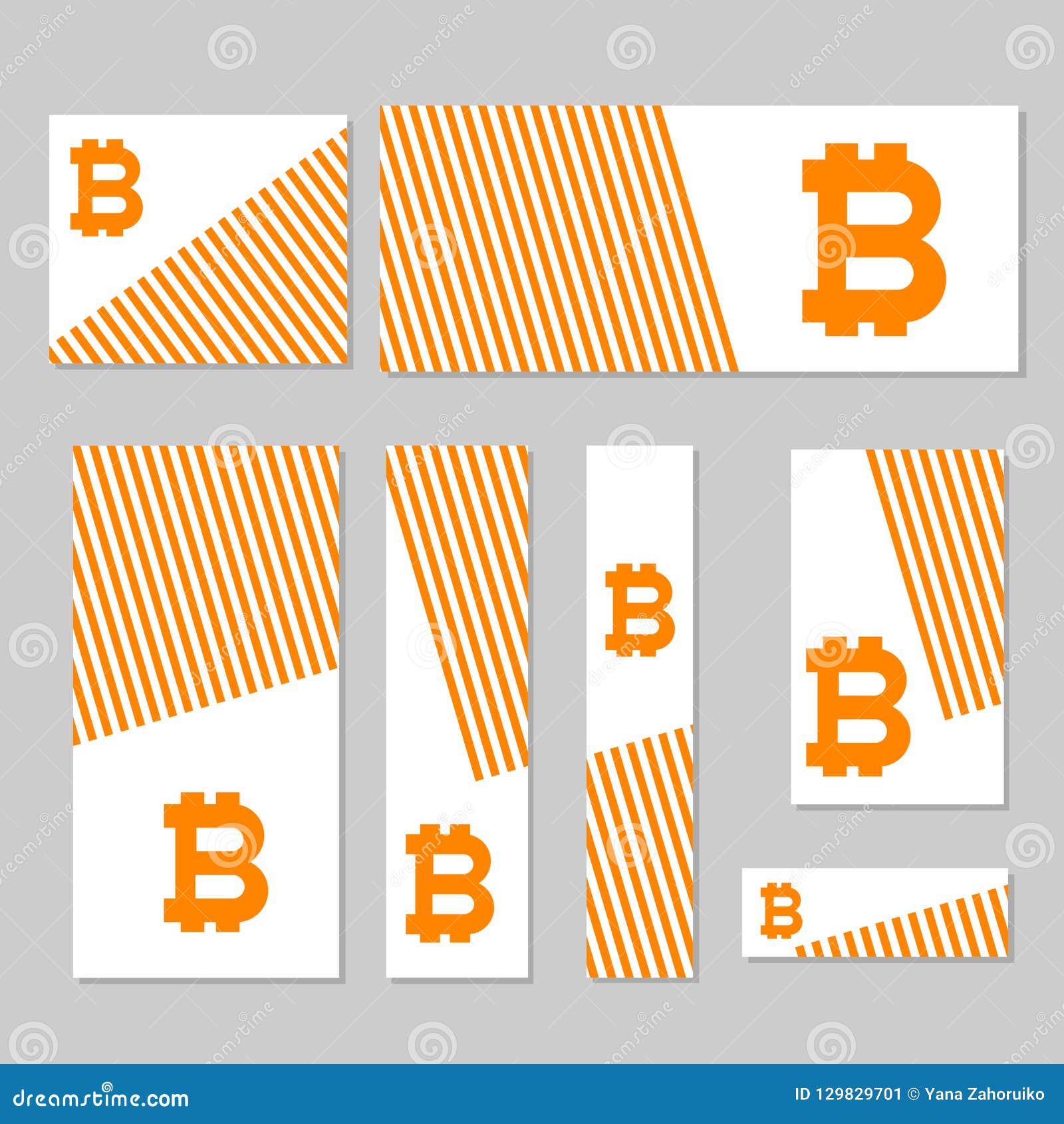 Web Banners Set with Orange Lines and Bitcoin Icon. Stock Illustration ...