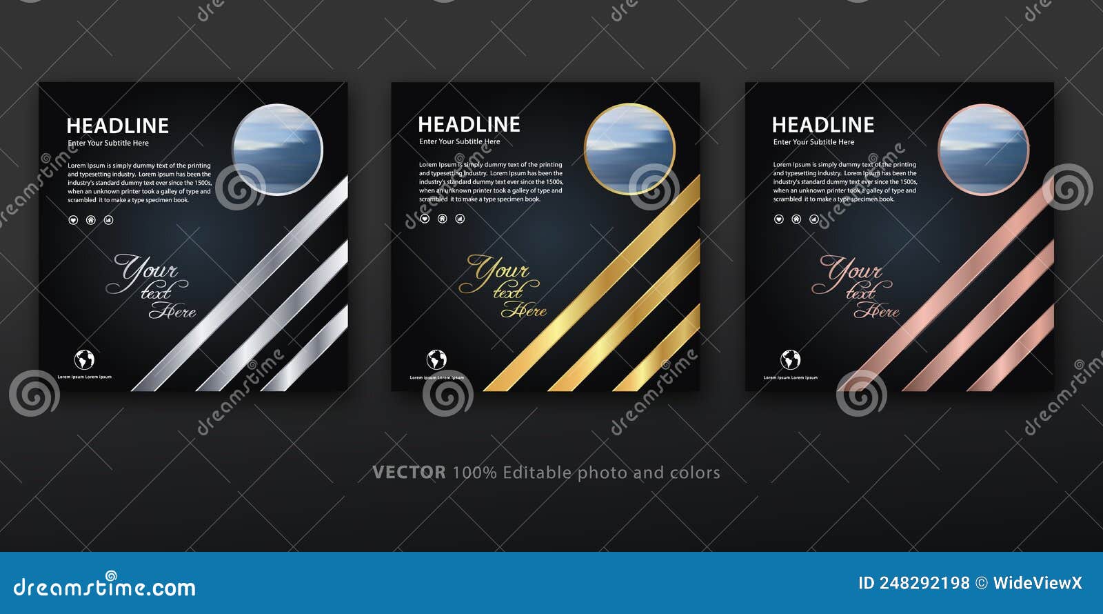 Web Banners Template for Social Media Posts and Internet Ads. Gold ...