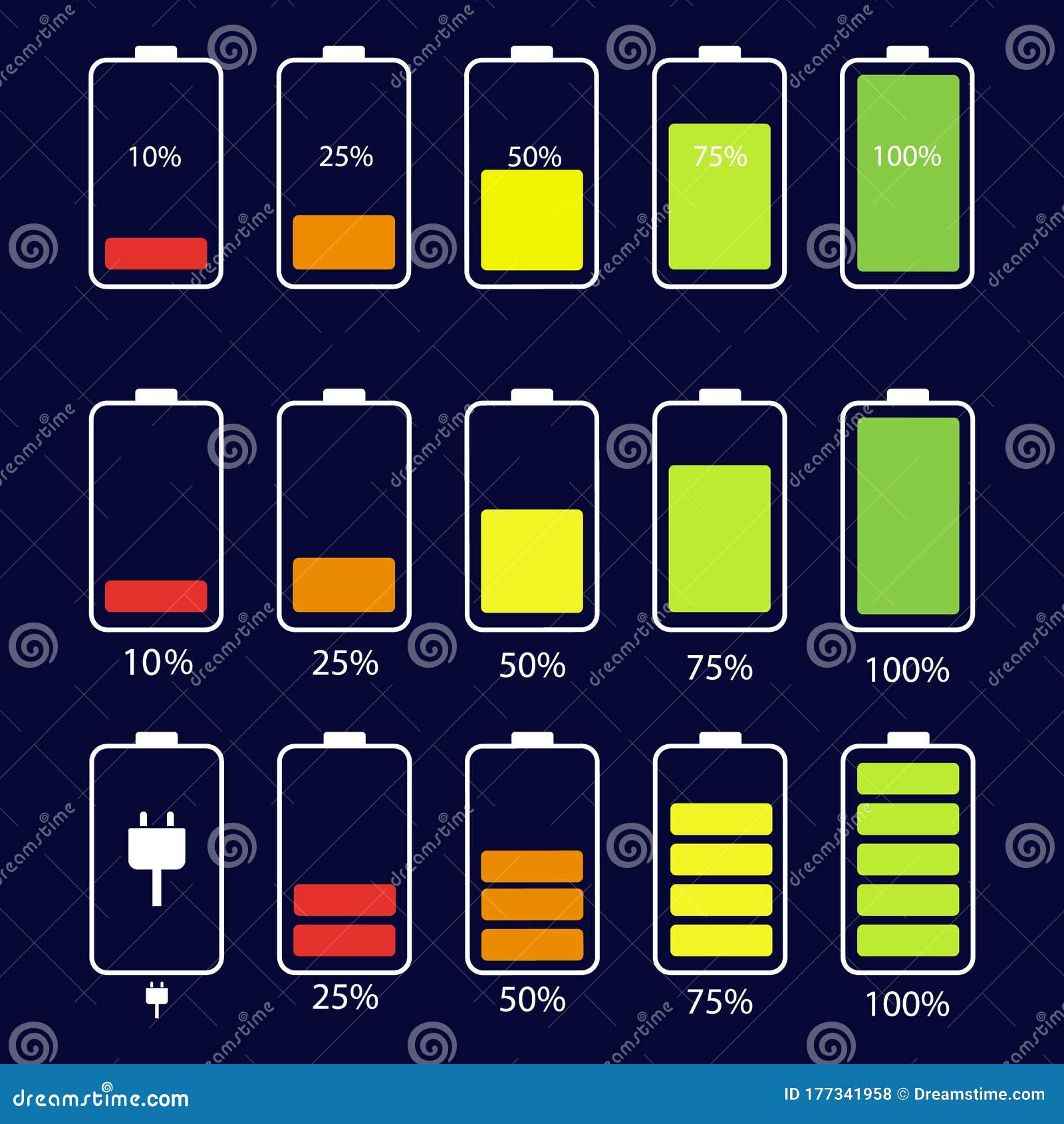 Battery Indicator Symbol Different Level Stock Vector - Illustration of ...