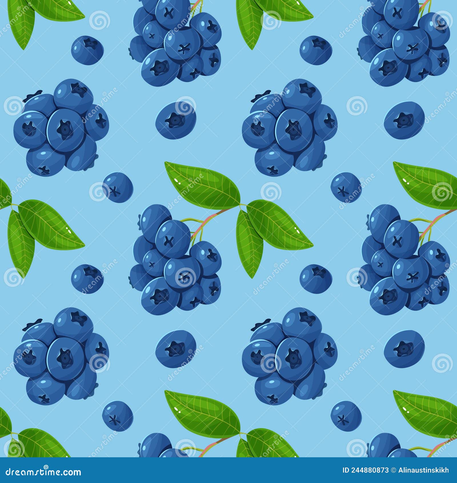 Blueberry and Leaves Seamless Pattern. Berry Design for Wrapping Paper ...