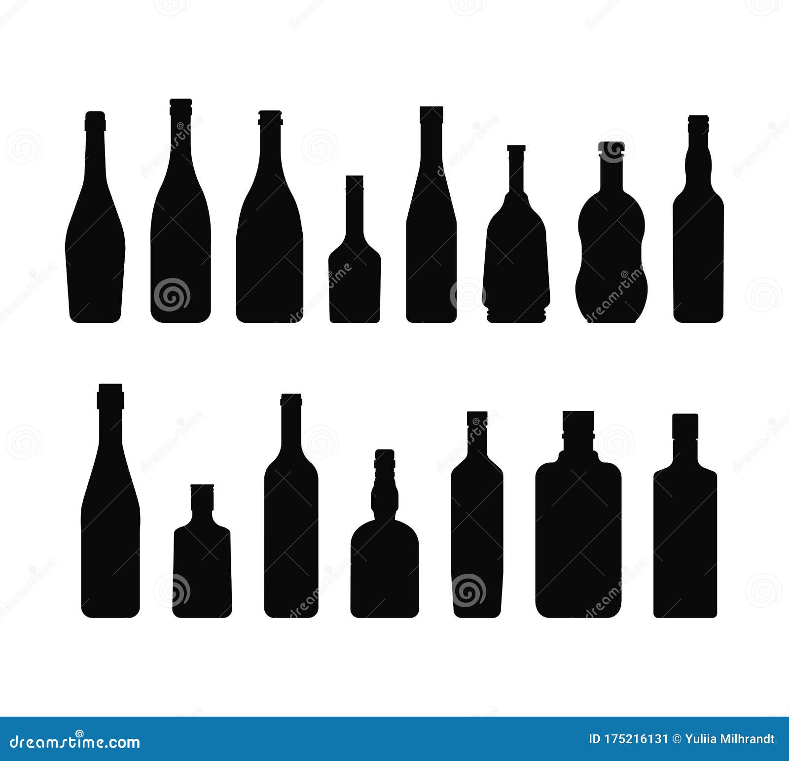 Bottles with Alcohol Set. Black and White Silhouette Stock Illustration ...