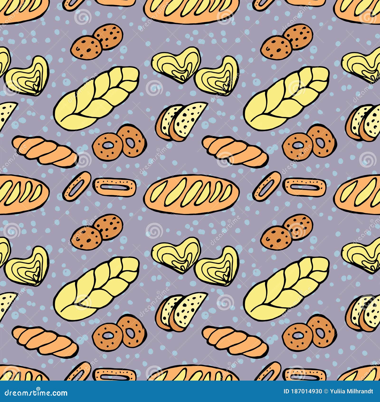 Bread and Bakery Products Seamless Pattern. Hand Drawn Color Isolated ...