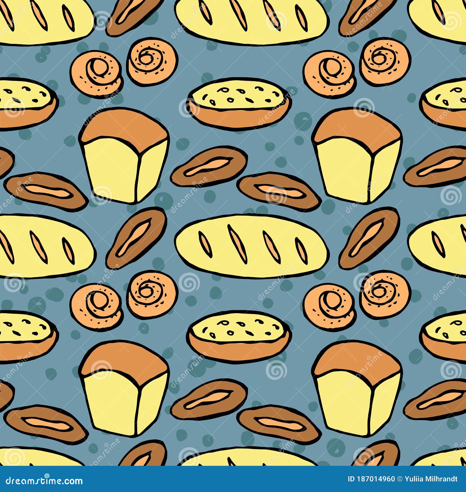 Bread and Bakery Products Seamless Pattern. Hand Drawn Vector Stock ...