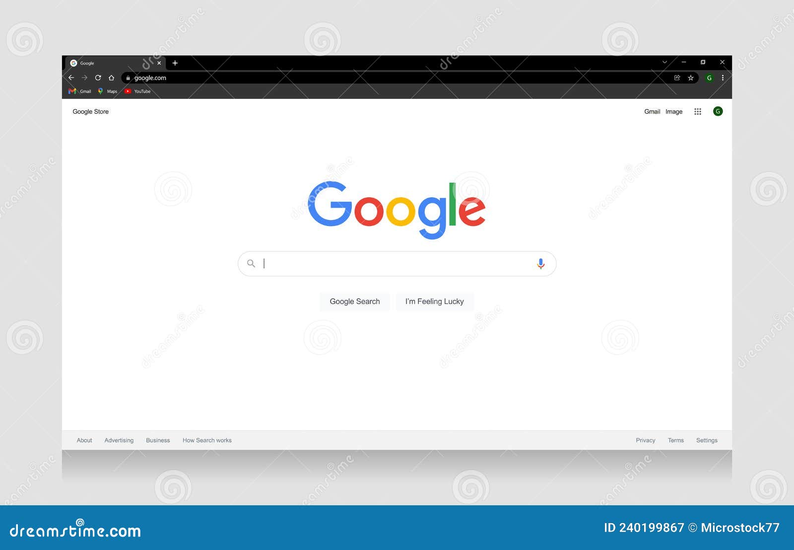 Web Browser Google Homepage Mockup, Vector Editorial Illustration ...